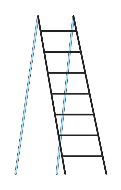 Wooden Ladder Flat Line Color Isolated Vector Object Folding Step Ladder Editable Clip Art
