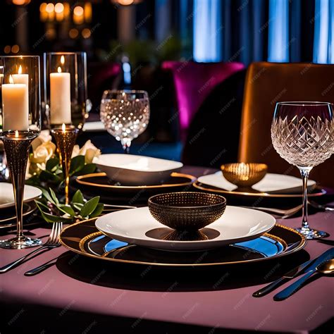 Stylish Restaurant Tabletop Styling Fashionable Plate And Glassware Arrangements Premium Ai