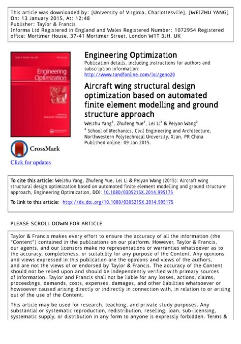 PDF Aircraft Wing Structural Design Optimization Based On Automated Finite Element Modelling
