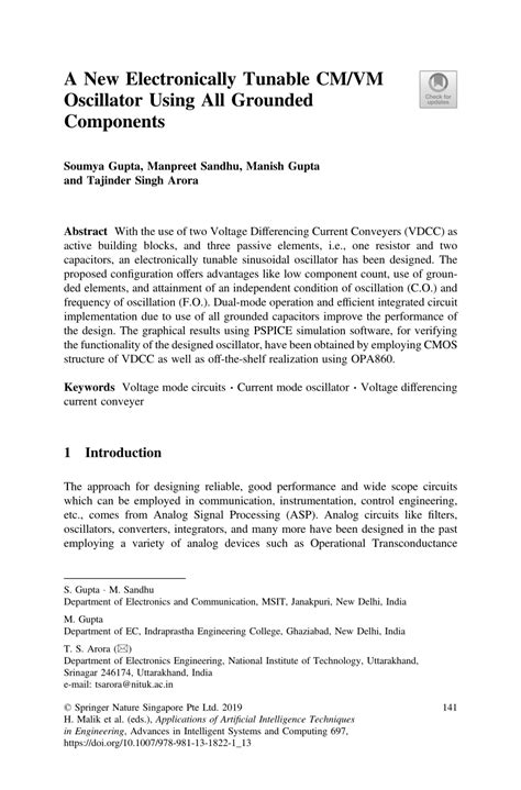 Pdf A New Electronically Tunable Cmvm Oscillator Using All Grounded
