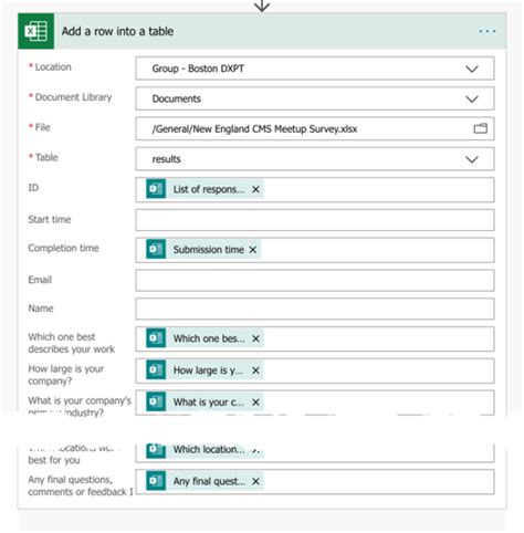 saving data from microsoft forms into excel using power automate flow