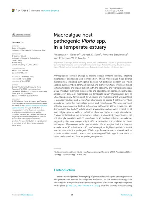 Pdf Macroalgae Host Pathogenic Vibrio Spp In A Temperate Estuary
