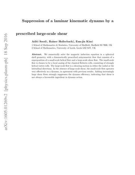 Pdf Suppression Of A Kinematic Dynamo By Large Shear