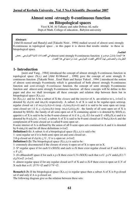 Pdf Almost Semi Strongly θ Continuous Function On Bitopological Spaces