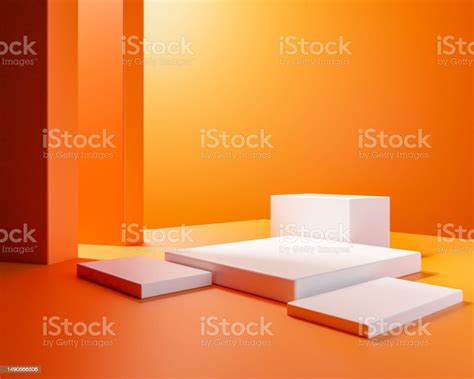 그림자가 있는 햇빛에 우아한 추상적인 흰색 연단 제품 디스플레이를 위한 흰색 배경에 대한 관점을 가진 줄무늬 장소 심플한 모던 기하학적 디자인 연단에 대한 스톡 사진 및
