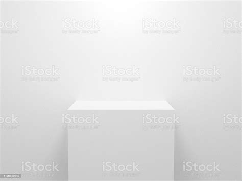 3d 전시 스탠드 프리젠 테이션 및 박람회를위해 회색 배경에 고립 된 흰색 빈 빈 연단 모의 상점에 대한 벡터 그림입니다