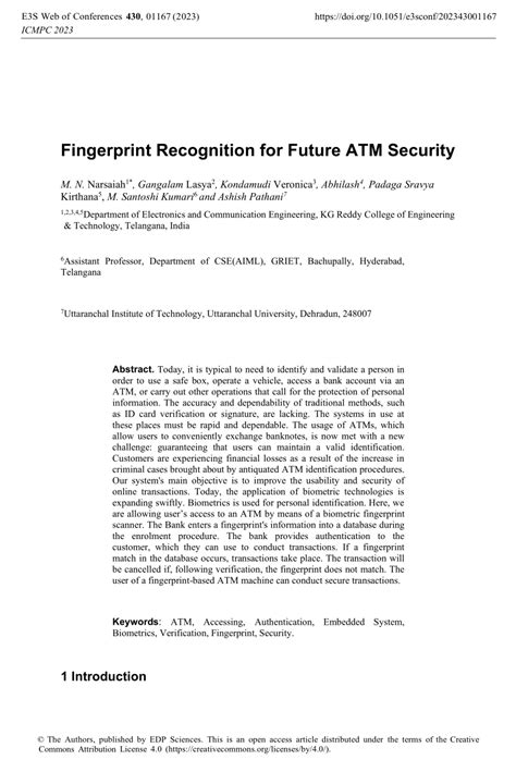 Pdf Fingerprint Recognition For Future Atm Security
