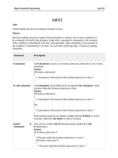Object Oriented Programming Lab 02 Pdf Boolean Data Type