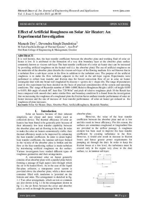 Pdf Effect Of Artificial Roughness On Solar Air Heater An Experimental Investigation