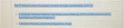 Solved The It Infrastructure Ecosystem Consists Of Major