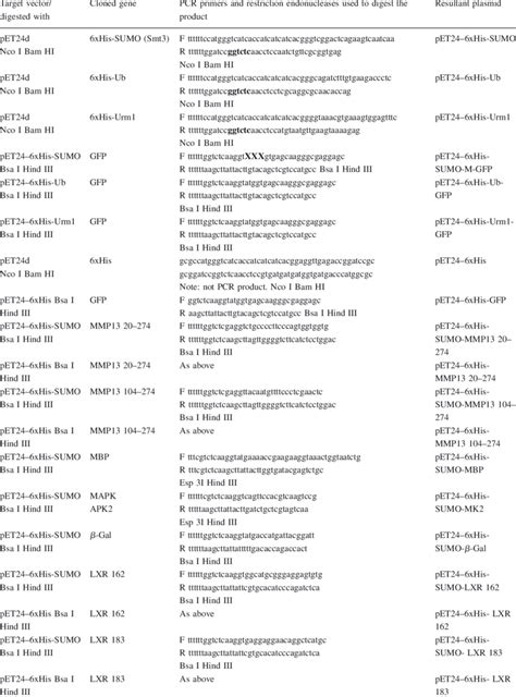 Cloning Details For The Constructs Used In This Work Download Table