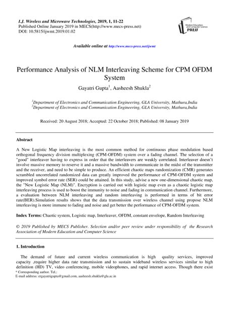 Performance Analysis Of Nlm Interleaving Scheme For Cpm Ofdm System Ijwmt