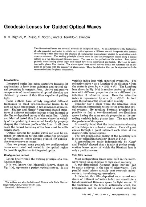 Pdf Geodesic Lenses For Guided Optical Waves