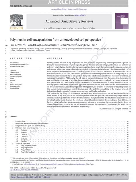 Pdf Polymers In Cell Encapsulation From An Enveloped Cell Perspective