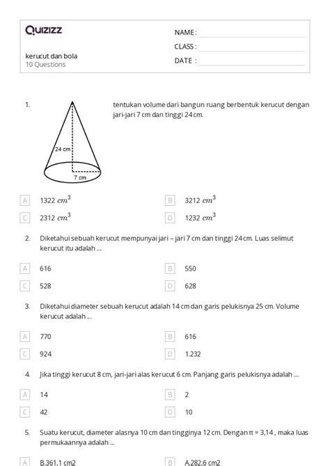 50 Lembar Kerja Volume Dan Luas Permukaan Untuk Kelas 12 Di Quizizz