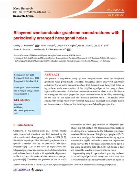 Pdf Bilayered Semiconductor Graphene Nanostructures With Periodically Arranged Hexagonal Holes