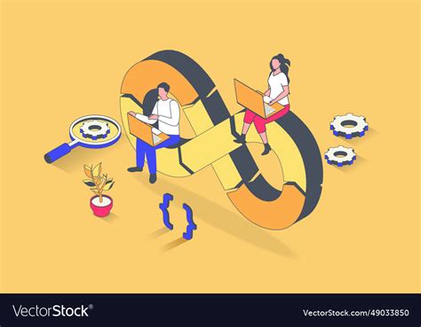 Devops Concept In 3d Isometric Design Royalty Free Vector