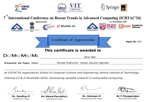 Varun Gadi On Linkedin Icrtac2024 Vitchennai Research