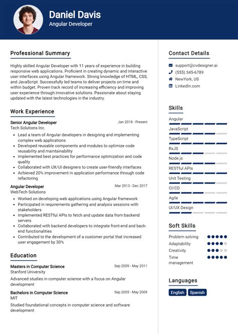 Angular Developer CV Example For Top Tips Samples CVDesigner Ai