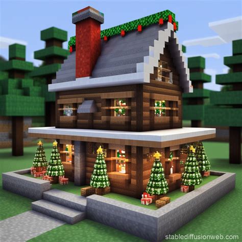 Minecraft Christmas House Scene Stable Diffusion Online