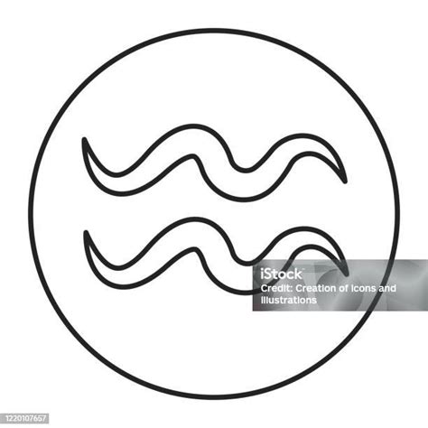 물병자리 검은 선 아이콘입니다 조디악 기호입니다 점성술과 별자리 예측과 인간의 성격 요소 공기 통치자 천왕성 Ui Ux Gui 디자인 요소입니다 편집 가능한 스트로크 개념에