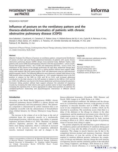 Pdf Influence Of Posture On The Ventilatory Pattern And The Thoraco