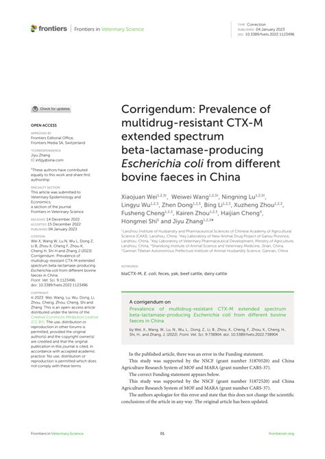 Pdf Corrigendum Prevalence Of Multidrug Resistant Ctx M Extended Spectrum Beta Lactamase
