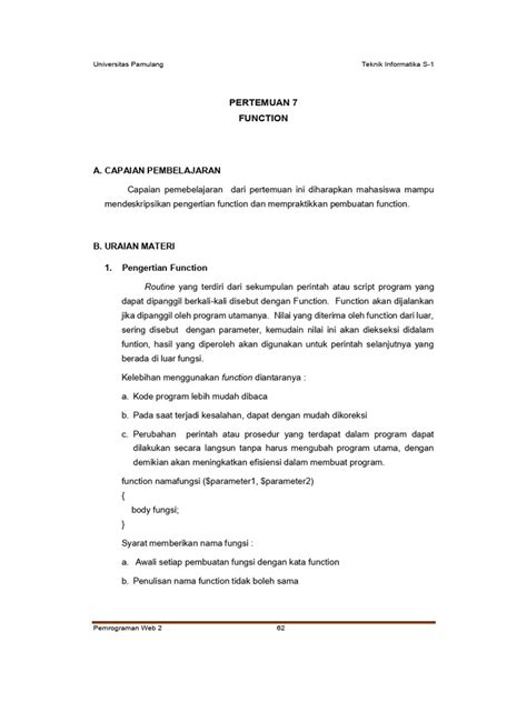 Pengantar Function Dalam Pemrograman Php Pdf