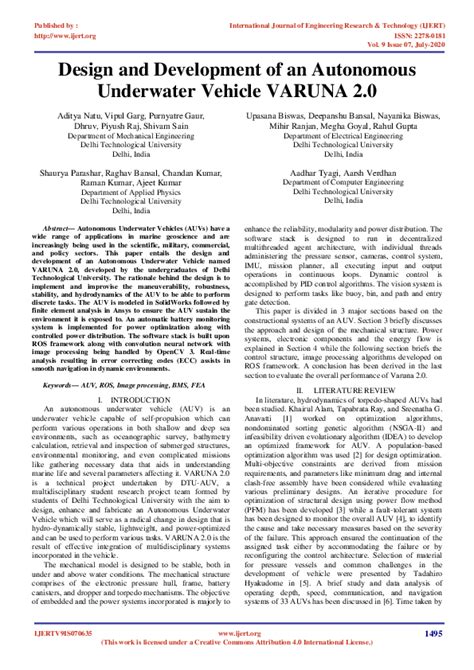 Pdf Ijert Design And Development Of An Autonomous Underwater Vehicle Varuna 20