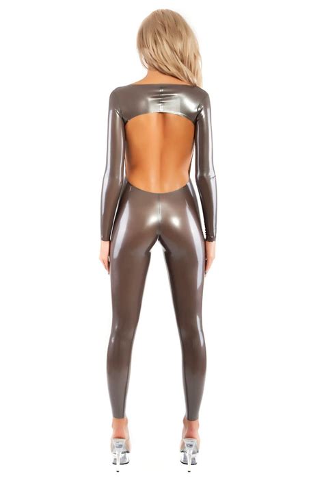 Latex Catsuit With Open Back And Front Zipper