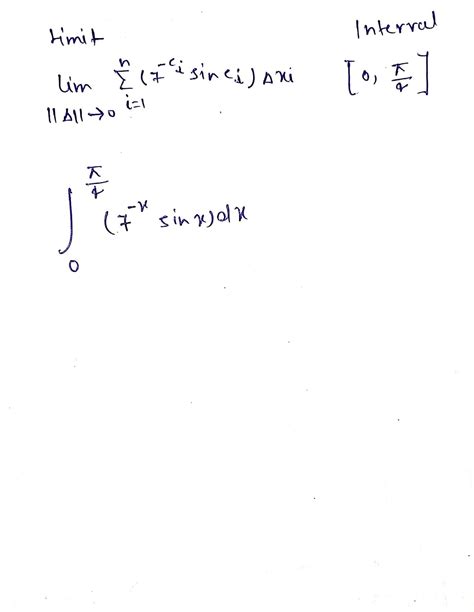 [solved] write the limit as a definite integral on the given interval