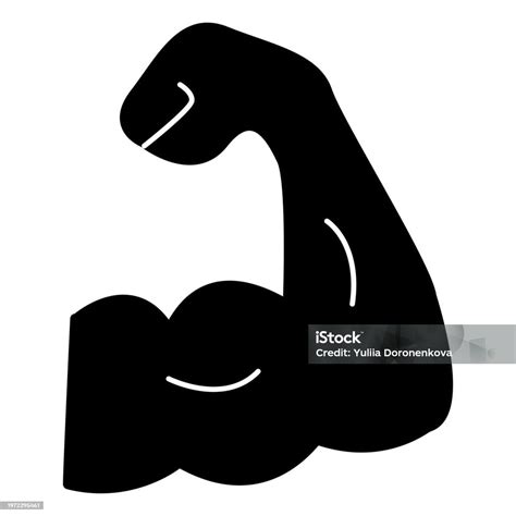 펌핑 된 이두박근 블랙 아이콘입니다 벡터 일러스트 레이 션 강한 팔 보디 빌딩 건강한 생활방식에 대한 스톡 벡터 아트 및 기타