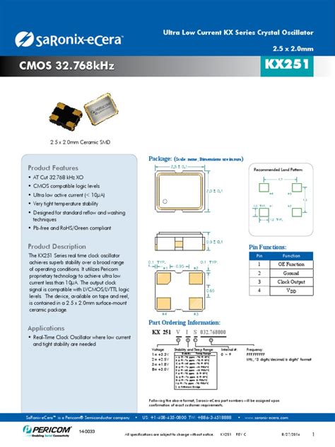 Cmos 32768khz Product Features Pdf Cmos Electronic Engineering