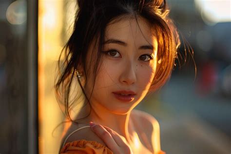 Premium Photo Portrait Of Beautiful Asian Woman Touching Herself