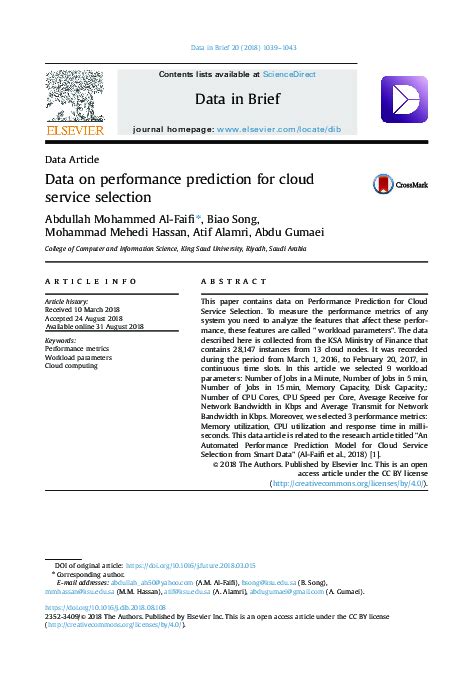 Pdf Data On Performance Prediction For Cloud Service Selection