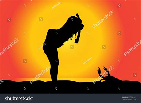 Vector Silhouette Girl On Beach Sunset Stock Vector Royalty Free