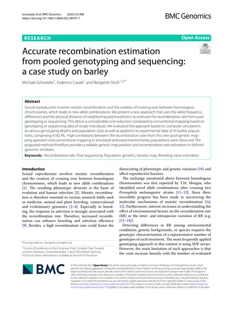 Pdf Accurate Recombination Estimation From Pooled Genotyping And