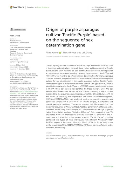 Pdf Origin Of Purple Asparagus Cultivar ‘pacific Purple Based On The