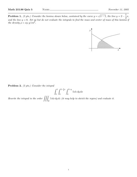 Quiz 5 Unsolved Questions Calculus Iii Math 215 Docsity