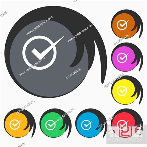 Check Mark Sign Icon Checkbox Button Symbols On Eight Colored Buttons Stock Vector Vector