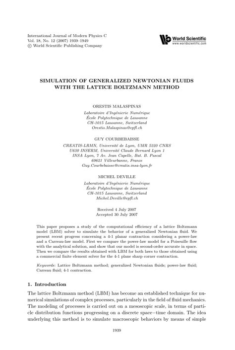 Pdf Simulation Of A Generalized Newtonian Fluid By The Lattice Boltzmann Method
