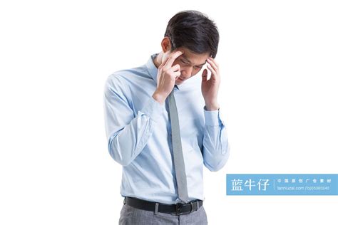 年轻商务男士头疼 蓝牛仔影像 中国原创广告影像素材