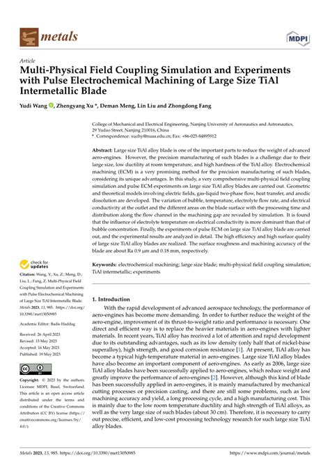 Pdf Multi Physical Field Coupling Simulation And Experiments With Pulse Electrochemical