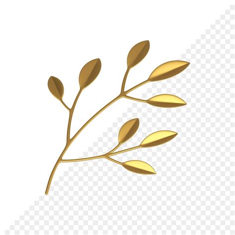 Premium Psd Tree Branch With Stem Leaves Golden 3d Icon Decor Element
