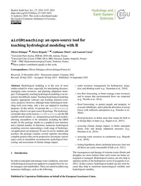 Pdf Airgrteaching An Open Source Tool For Teaching Hydrological Modeling With R