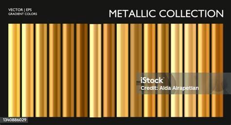 금속 그라데이션 메탈릭 옐로우 골드 실버 브론즈 컬러풀 팔레트 텍스처 세트 화면 모바일 배너 라벨 태그용 홀로그램 배경 템플릿입니다 크롬 텍스처 표면 0명에 대한 스톡 벡터