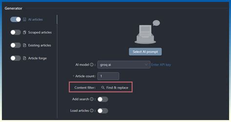 find and replace words in content when using the article creator