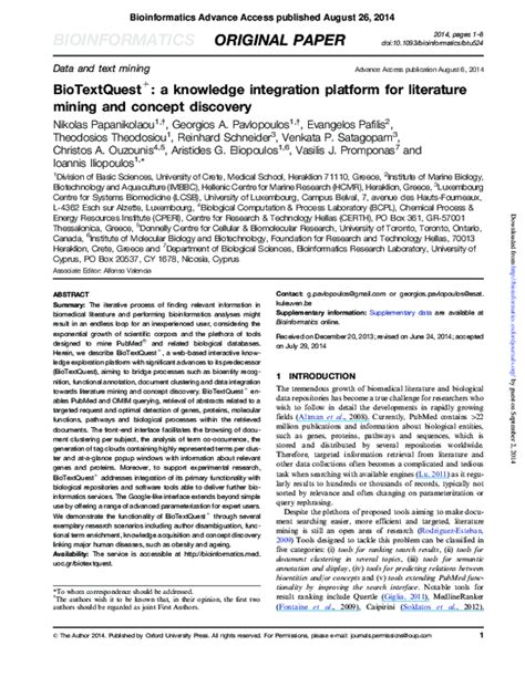 Pdf Biotextquest A Knowledge Integration Platform For Literature Mining And Concept Discovery