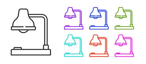 흰색 배경에 격리 된 검은 색 선 테이블 램프 아이콘입니다 테이블 사무실 램프입니다 다채로운 아이콘을 설정합니다 벡터 일러스트레이션 0명에 대한 스톡 벡터 아트 및 기타