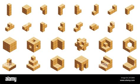 Isometric Wooden Cubes Geometric Wooden Blocks Of Different Shapes Wooden 3d Squares For